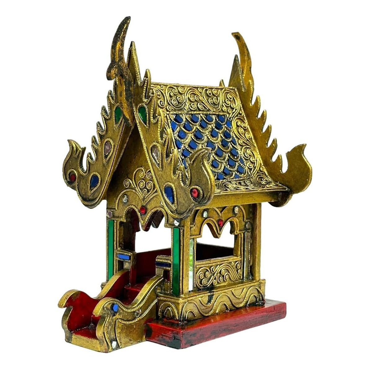 Thai Gilt Jeweled Spirit House Wood Carving – 9 inch Thai Home Decor A ...